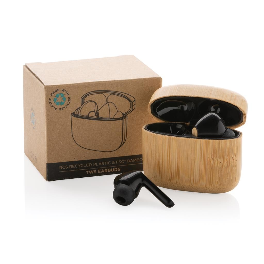 ECOUTEURS TWS EN PLASTIQUE RECYCLE RCS ET BAMBOU - Jemapub
